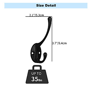 Kruodop 4Pcs Coat Hooks Wall Hooks for Hanging Heavy Duty, Wall Mounted Black Towel Hooks, Metal Single Coat Hanger with Screws Cup Retro for Coats, Handbags, Towels