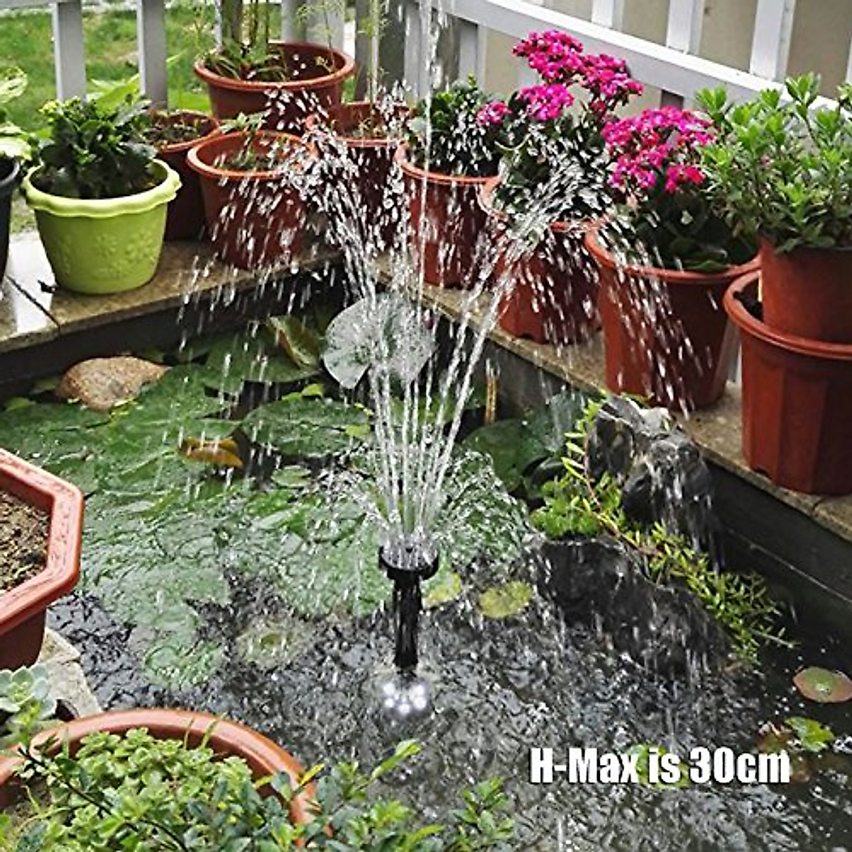 GBGS 10W 160GPH Submersible Water Pump with 2 Water Patterns (Blossom and Mushroom) Outdoor Aquarium Waterfall Fountain for Fish Tank, Pond, Garden, Yard (6 White LED, Telescopic Tube )