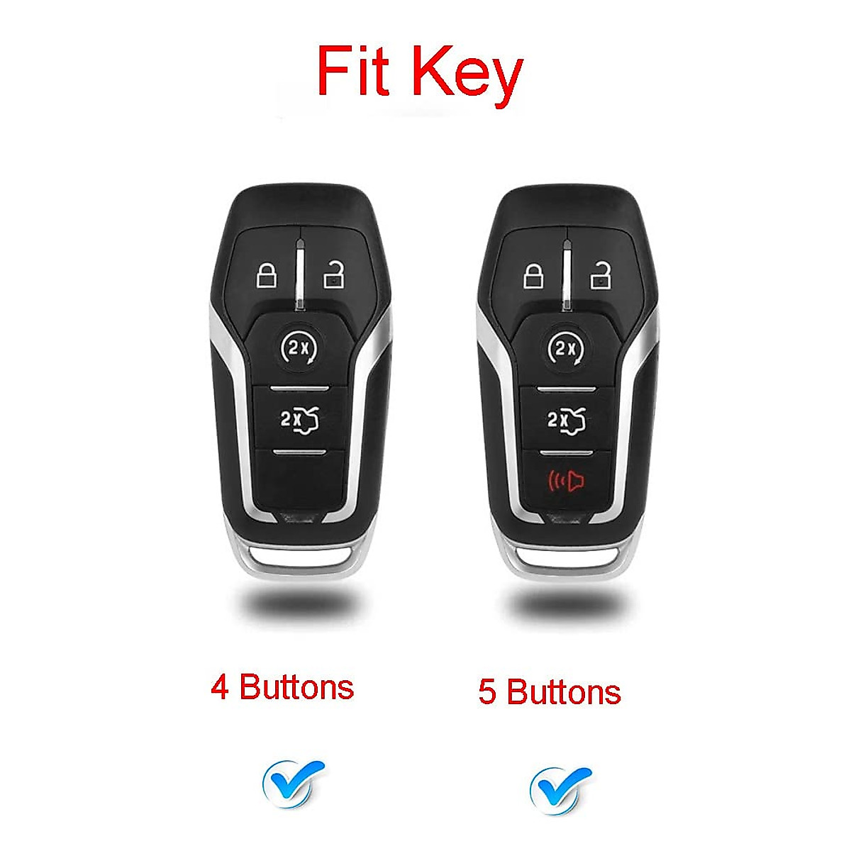 Royalfox(TM) 4 5 buttons carbon fiber silicone smart keyless entry remote Key Fob case Cover for Ford Mustang F-150 F-450 Explorer Taurus Fusion Edge ,Lincoln MKZ MKC MKX (black)