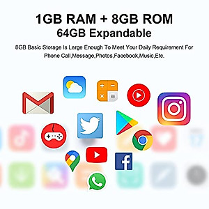 KXD 6A Unlocked Phone 5.5" Full Screen Smartphone 8MP HD+ Camera 8GB ROM with 64GB Extend Memory Android Cell Phones 2500mAh Battery Mobile Phone Blue