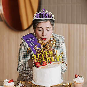 GotGala Retirement Party Decorations Retirement Gifts for Women Retirement Tiara and Sash Set Purple & Sliver Glittery Stain Sash Crystal Crown for Women Retirement Decorations