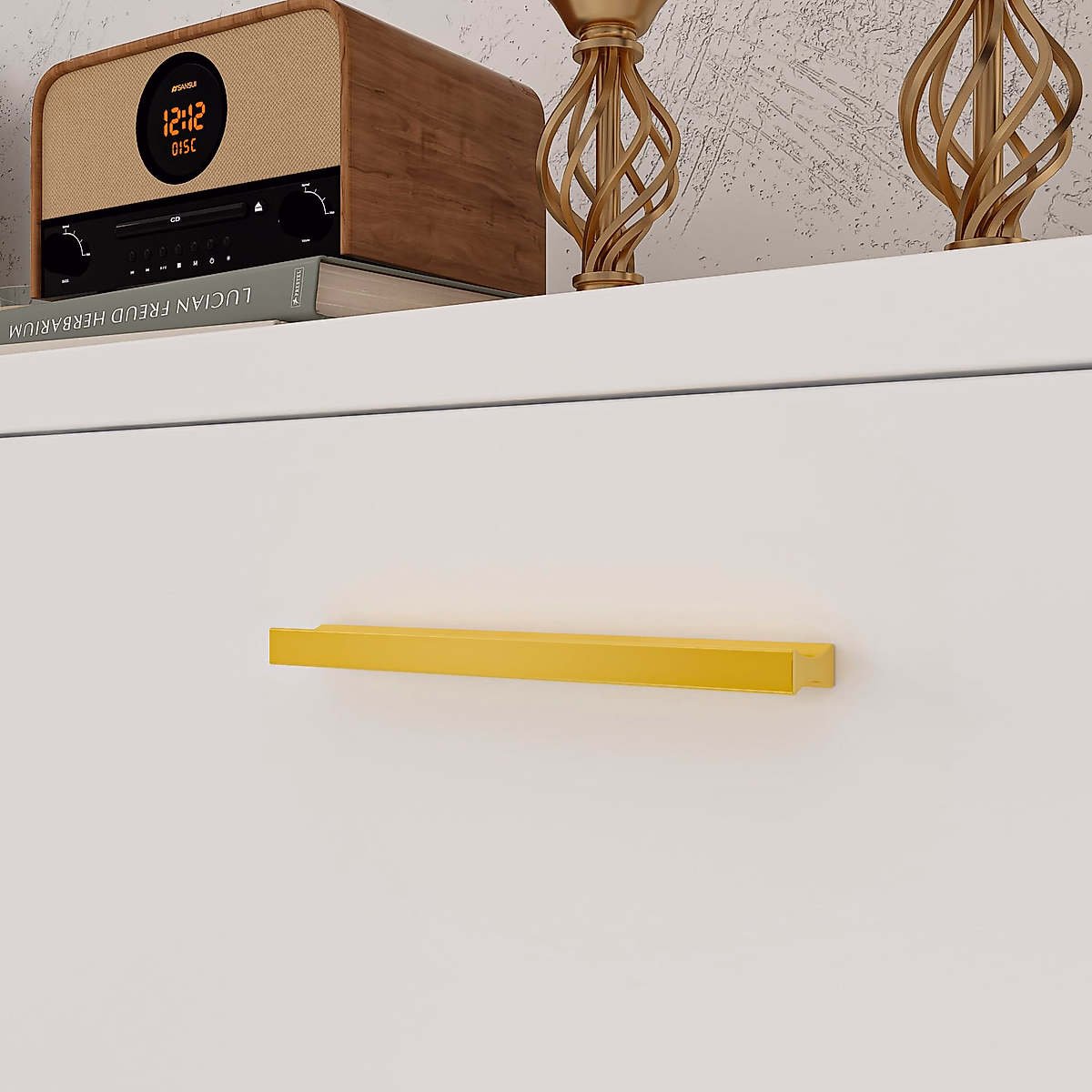 Homsee 6 Drawer Double Dresser Storage Chest of Drawers, 54”L Wood Dresser Chest with Gold Metal Legs for Bedroom, Living Room & Hallway, White (54”L x 15.6”W x 30.1”H)