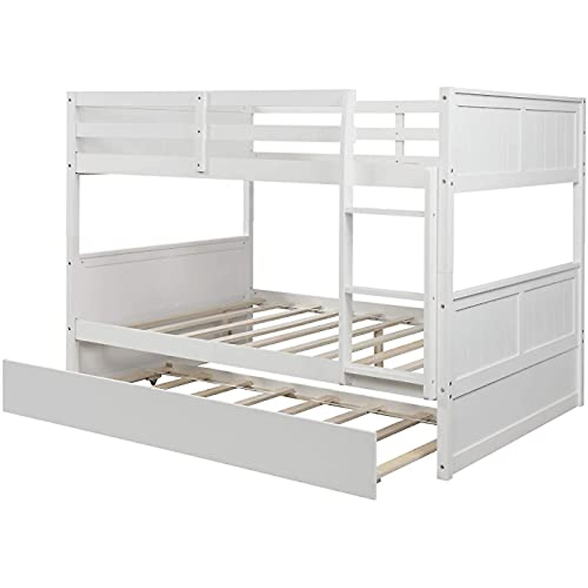 ATH-S Full Over Full Bunk Bed with Trundle, Solid Wood Bunk Beds with Full-Length Safety Guard Rail and Ladder, Can be Separated to 2 Full Size Platform Beds, for, Teens and Adults (Espresso, New)