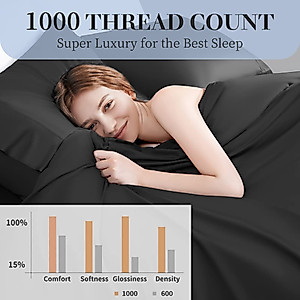 Shilucheng 100% Cotton Sheets Set - 1000 Thread Count，Luxury Egyptian Cotton Bed Sheets，Breathable & Cooling Bedding and Pillow Cases, 16 Inch Deep Pocket - 4 Piece (Black, Full)