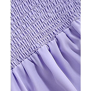 Girl Dresses Square Neck Long Puff Sleeve A-Line Casual Elegant Dress for Girls Purple 7-8 Years