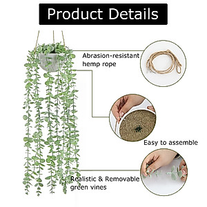 RED SECRET R 2 Pcs Artificial Hanging Plants Fake Eucalyptus Leaves Plants Faux Greenery Vines Hanging Planter Garden Bathroom Bedroom Indoor Outdoor Home Decor
