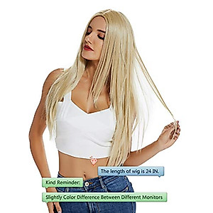 JIASLY Blonde wig For Women Synthetic Hair Long Straight Wigs Free Wig Cap 24 Inches