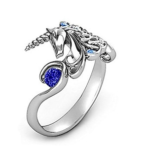 AZQ 925 Sterling Silver Fashion Sapphire Ring Unicorn Rings Round Perfect Cut Blue Gem Cubic Zirconia Rings CZ Eternity Engagement Wedding Band Ring for Women TZ.40 (US Code 7)