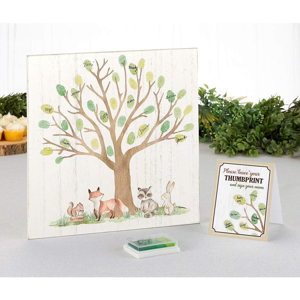 Lillian Rose Woodland Baby Shower Guest Book Alternative with Ink Pad, Cream, 11.75 x 11.75 x 0.375"