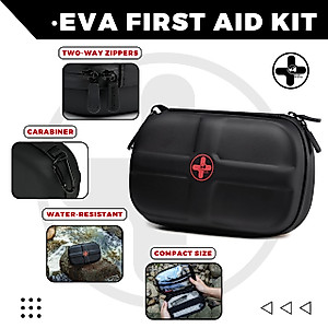 RHINO RESCUE First Aid Kit, HSA/FSA Eligible, Waterproof Portable Emergency Medical Kit for Travel, Home, Car, College Dorm, Camping, Hiking, Backpacking (Black)