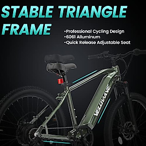 VELOWAVE Electric Mountain Bike for Adults 48V 15Ah Removable LG Cells Battery 25MPH E Bike 500W Motor 27.5'' Ebike Shimano 7-Speed Dark Green