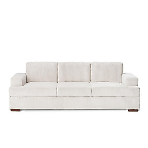 AMERLIFE 89in Couch, Comfy Sofa with Wood Legs, 3 Seater Modern Sofa- Deep Seat Couches for Living Room (Corduroy, White)
