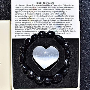 Zenergy Gems CHARGED Natural Black Tourmaline Crystal Stretchy Bracelet + Selenite Crystal Charger Included PSYCHIC PROTECTION