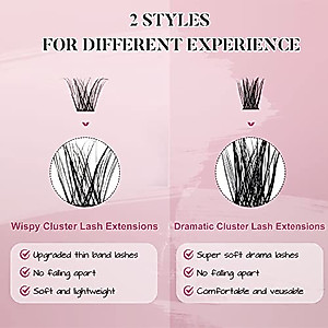 MilyBest DIY Eyelash Extension Kit with 144 Pcs Lash Clusters Bond and Seal Eyelash Glue Remover Eyelash Tweezers Applicator Beginner Set 10-16mm Thin Band Cluster Lashes Kit (Kit-2 Styles, M02)