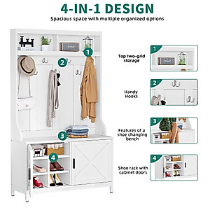 YITAHOME Entryway Bench with Coat Rack, 4-in-1 Hall Tree with Shoe Storage Bench, 7 Hooks and Bottom Shoe Cabinet for Hallway, Entryway, Bedroom, White