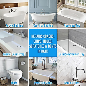Tub Repair Kit White, Tub Chip and Bathtub Repair Kit for Enamel, Fiberglass, Acrylic, Porcelain, Patch and Repairs Chips, Cracks, Scratches, Rust, Holes on Tub, Toilet, Sink, Shower, Tray in Bathroom