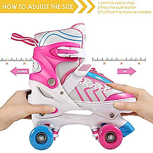 Hikole Kids Roller Skates for Girls and Boys, Toddler Skates with 4 Adjustable Size - Safe and Durable Quad Skates for Beginners,Perfect for Outdoor & Indoor Use