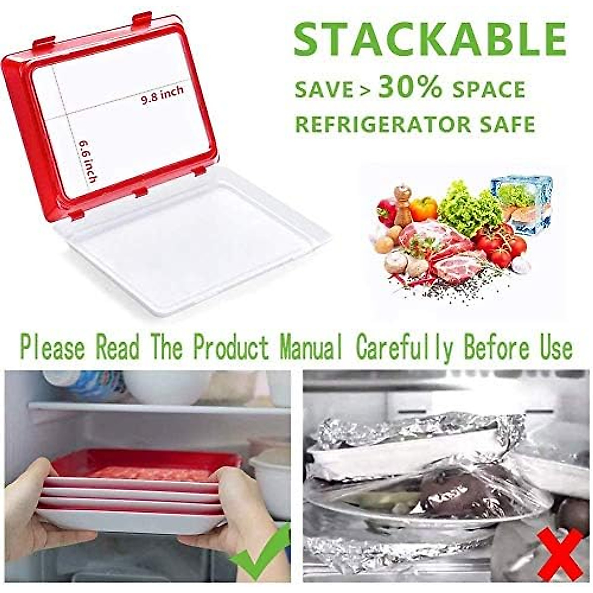 Food Plastic Preservation Tray,Stackable Food Tray Reusable Creative Food Preservation Tray for Food Preservation 4 Pack (white)