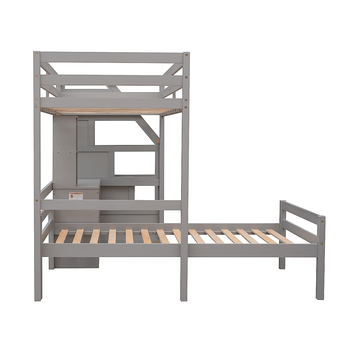 BIADNBZ Twin Over Twin Bunk Bed with Stairs Storage, Desk, Shelves and Drawers, Wood L-Shaped Bunk Bed Convertible into Loft Bed with Staircase and a Platform Bedframe, Gray