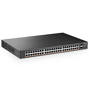 MokerLink 48 Port PoE Gigabit Switch with 2 Gigabit SFP, 800W IEEE802.3af/at AI Detection, Metal Rackmount Unmanaged Plug and Play Ethernet Switch