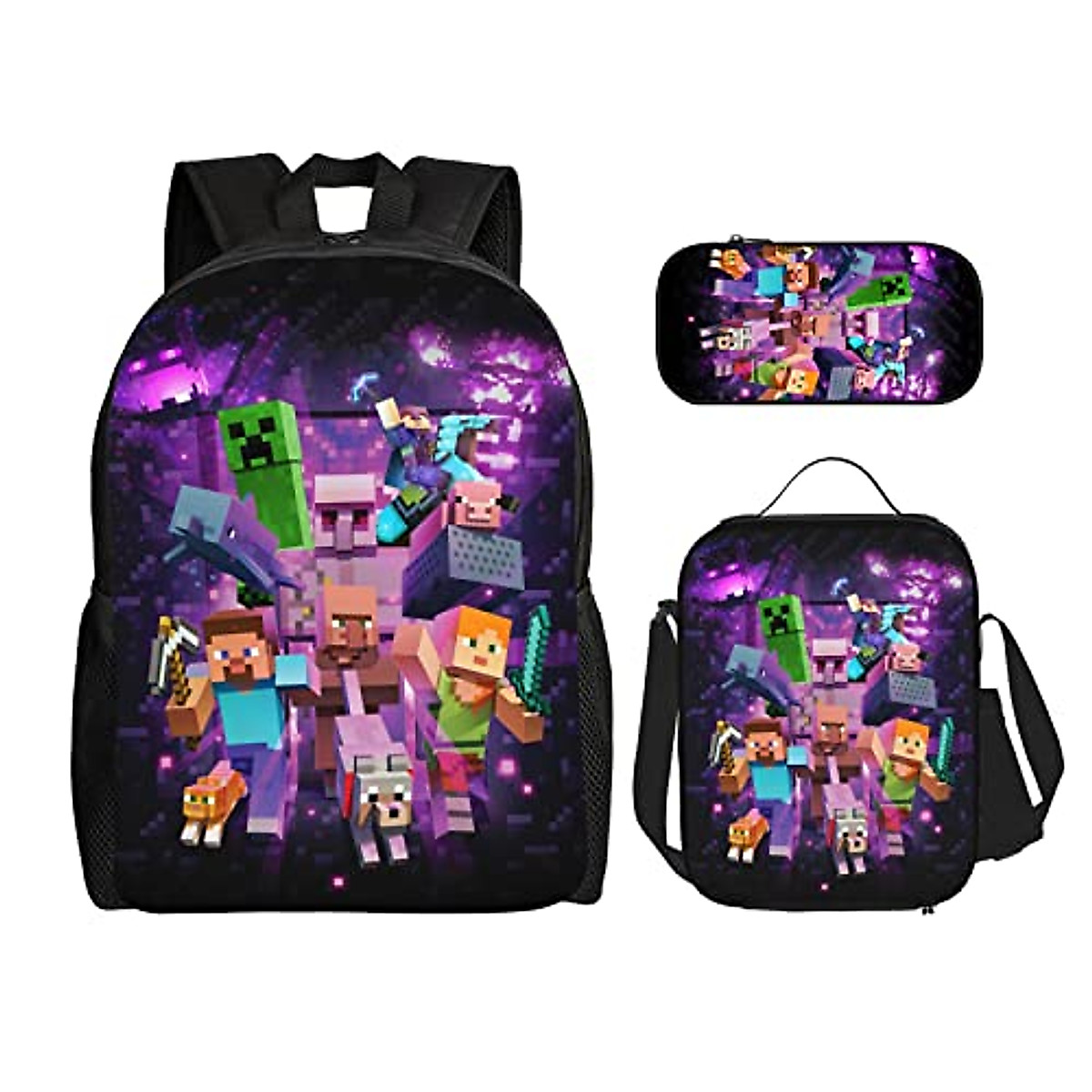 Exuatzs Kids Backpack for School,Game 17.3in Backpack Set for Teens Kids Boys, Lightweight Elementary Middle Bookbag for Students School Bookbag Set with Lunch Box and Pencil Case,3Pcs-A2