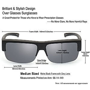 CAXMAN Wear Over Glasses Sunglasses Polarized Lens for Prescription Glasses, Medium Sized Half Frame, Matte Black Frame Black Lens