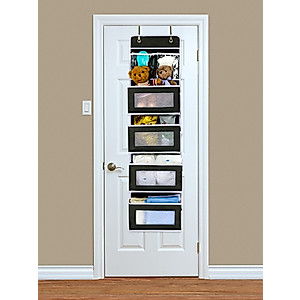 JARLINK 2 Pack Over The Door Hanging Organizer with 4 Large Pockets, Back of Door Storage for Baby Nursery Bathroom Bedroom Kitchen Dorm Closet Pantry Camper RV (Black)