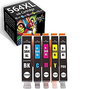 ColorPrint Compatible 564XL Ink Cartridge Replacement for Hp 564 Photo Black Used for 3520 3522 4620 5520 6510 6515 6520 7520 D7560 5514 7510 Laser Printer (BK, C, M, Y, PBK, 5-Pack)