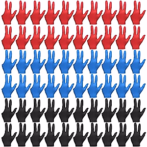 Libima 60 Pcs Billiard Pool Gloves 3 Fingers Billiard Gloves Left and Right Hand Billiard Gloves Universal Cue Sports Gloves for Women Men Billiard Shooters Accessories (Red, Blue, Black)