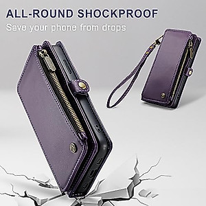 Defencase iPhone 12/12 Pro Case, RFID Blocking iPhone 12 Wallet Case for Women Men with Card Holder, Zipper Pocket Magnetic Flip PU Leather Strap Protective Cover for iPhone 12/Pro Phone Case, Purple