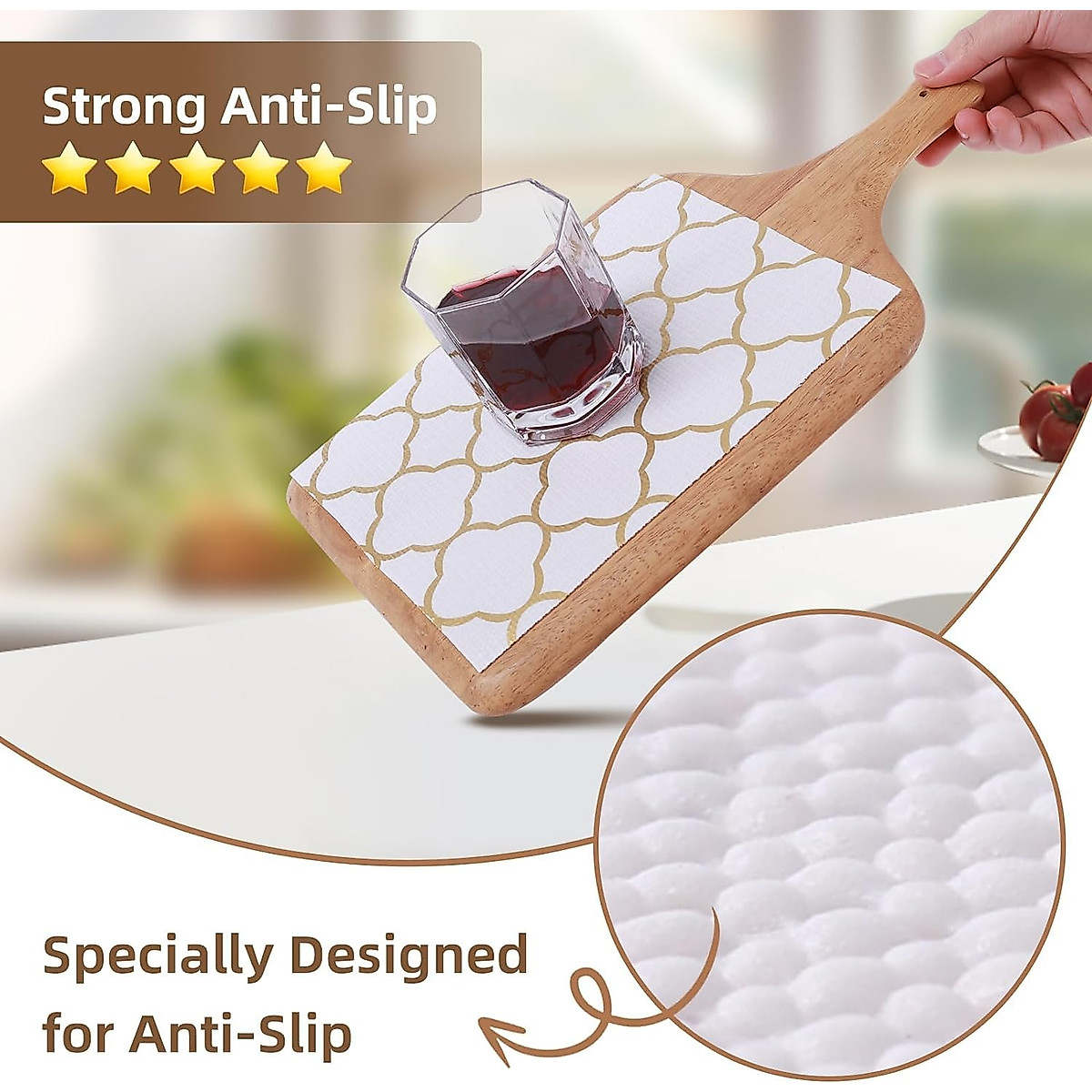 Shelf Drawer Liners for Kitchen Cabinets Non Adhesive Drawer Liner Thickened Refrigerator Liner Gold Quatrefoil Strong Non-Slip Paper for Tool Box with Knife and Tape Measure,11.8 x 118 Inches