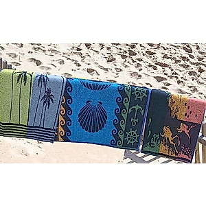 BolBom's Terry Cotton Beach Towel, Set of 6 Assorted Beach Towel, Oversize 30" x60” Quick Dry High Absorbent Towel for Beach,Travel,Swim,Pool,Yoga, Hotel,Parties,Guests & Perfect for Daily Use