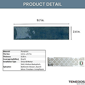 Scandiano Series Handmade Glossy 2.5x10 Subway Porcelain Wall Tile for Kitchen Backsplash, Bathroom Wall, Accent Wall, Fireplace Surround (Blue, Sample)