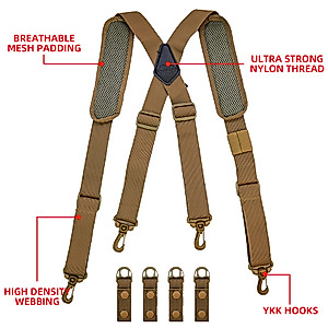 MELOTOUGH Police Duty Belt Suspenders Tactical Suspenders Law Enforcement Belt Harness with Belt Loop 4 pc, Khaki Color