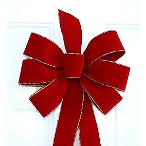Premium Ribbon Wired Traditional Red with Gold Edges Handmade Velvet Christmas Bow - Approximately 10" - Case of 16