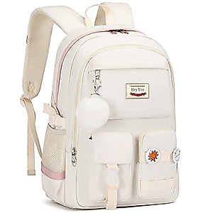 Hey Yoo School Backpack for Girls Backpack with Lunch Box Teen Girl Backpack Set Cute School Bag Bookbag for Teen Girls (White)