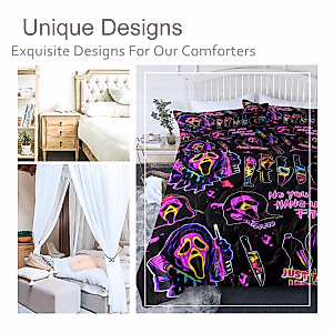 BlessLiving 3PCS Ghost Face Comforter Set Twin Size for Boys Girls Teen Bed Set Halloween Christmas Bedroom Decor Soft Warm Lightweight Design Bedding Set Include 1 Comforter and 2 Pillow Shams