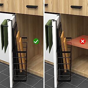 KEGII 2 Pack Cabinet Door Organizer, Kitchen Cutting Board Organizer with Towel Bar, Over Cabinet Door Organizer for Foil, Plastic Wrap, Baking Sheet Storage, Black