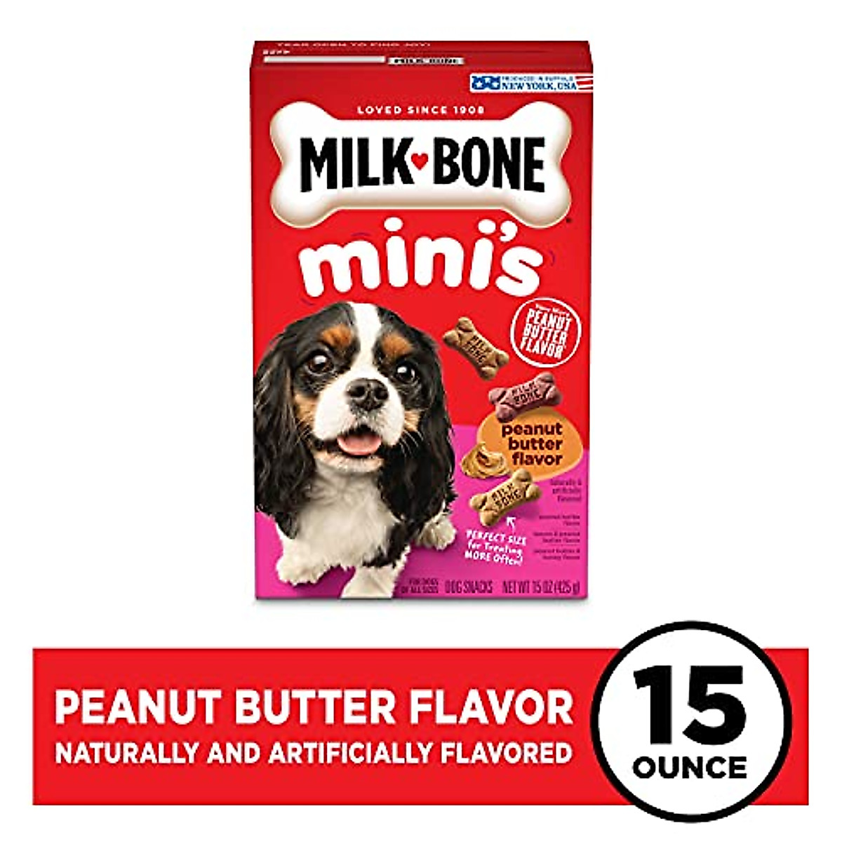 Milk-Bone Mini's Peanut Butter Flavor Dog Treats for All Size Dogs, 15 Ounce (Pack of 6), Crunchy Texture Helps Freshen Breath