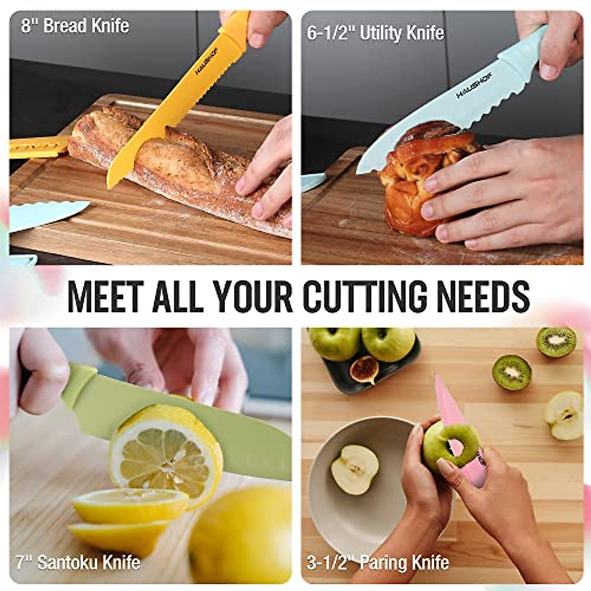 HAUSHOF Seafoam Green 24 oz Travel Mug and 6PC Kitchen Knife Set