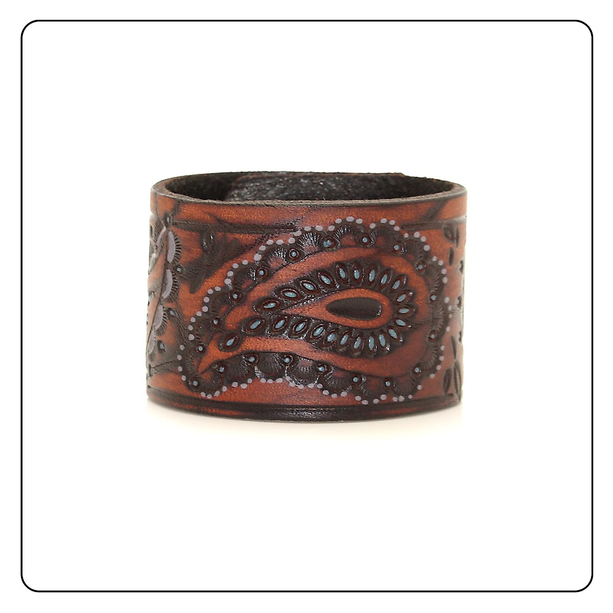 Fusamk Punk Rock Print Pattern Wristband Wide Leather Cuff Bracelet(Brown Leather)