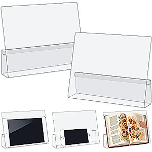 Sintuff 2 Pieces Acrylic Cookbook Holder Stand Clear Cookbook Holder for Kitchen Counter Transparent Recipe Book Stand Easy Viewing Tablet Holder, Fit for Cooking Baking Reading Displaying