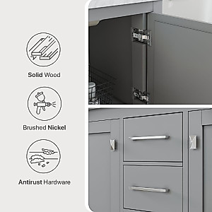 Eviva 48 Inch Bathroom Vanity with Sink-Gray Bathroom Vanity with Carrara Marble Top -Freestanding Double Sink Bathroom vanities with Spacious Storage -Bathroom Sink Cabinet and Wood countertop Combo