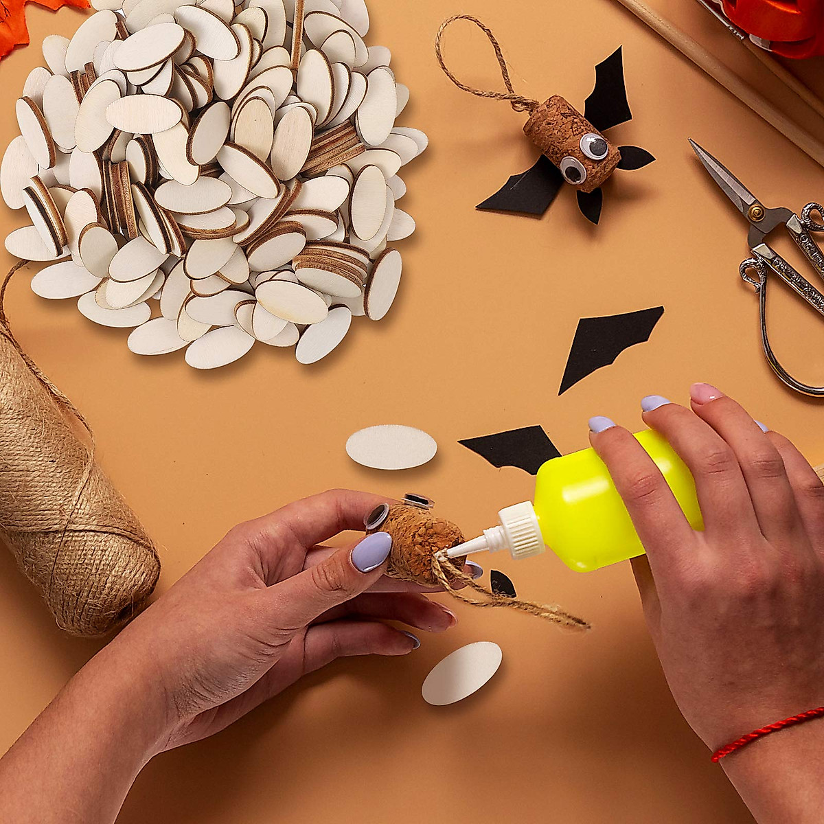 NUOBESTY 200pcs Unfinished Wood Oval Slices Natural Rustic Wooden Cutout Oval Wood Pieces Tag for DIY Craft Wedding Centerpiece Christmas