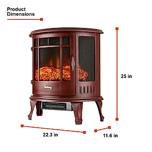 e-Flame USA Regal Freestanding Electric Fireplace Stove - 3-D Log and Fire Effect (Red)