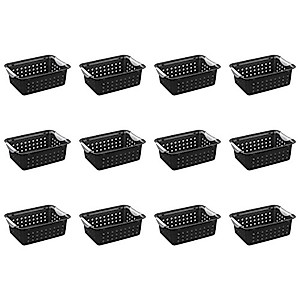 Sterilite 16229012 Small Ultra Basket, Black Basket w/ Titanium Inserts, 12-Pack