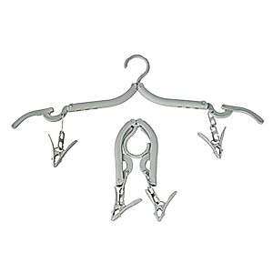 Home-X Folding Hangers with Clips, Space-Saving Hangers for Clothes, Compact Closet Organizer Accessories, Travel Clothes Hangers, Set of 2, 8" L x 4" W x ½” H, Gray