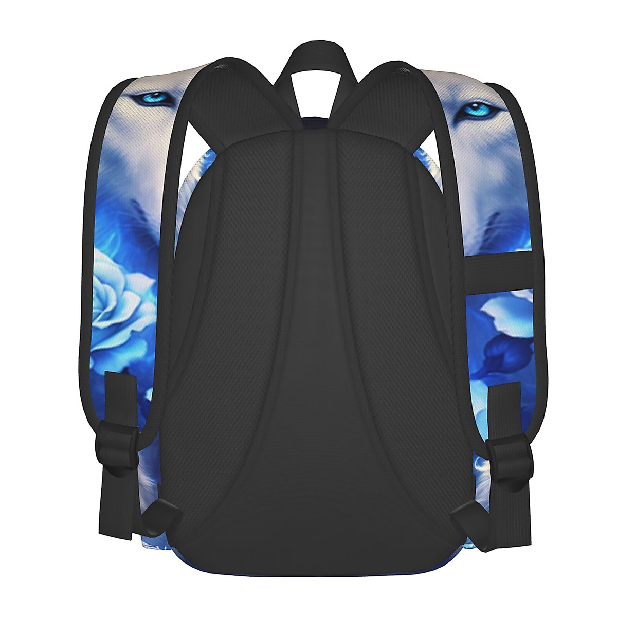 FeHuew 16 inch backpack Fantasy Blue Roses Wolf Laptop Backpack Full Print School Bookbag Shoulder Bag for Travel Daypack