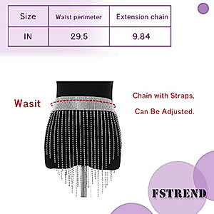 Fstrend Crystal Tassel Body Chains Rhinestone Fringe Skirts Belly Waist Hip Chain Rave Nightclub Jewelry Accessories for Women (Silver)