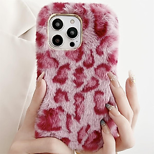 for Samsung A04/A04s Furry Case, Cute Lucky Leopard Print Camouflage Dots Soft Fluffy Fuzzy Hair Fur Plush Phone Case Cover Women Girl